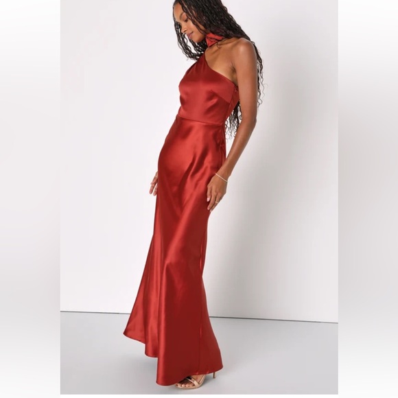 Lulus | Dresses | Lulus Intriguing Essence Rust Satin Asymmetrical ...